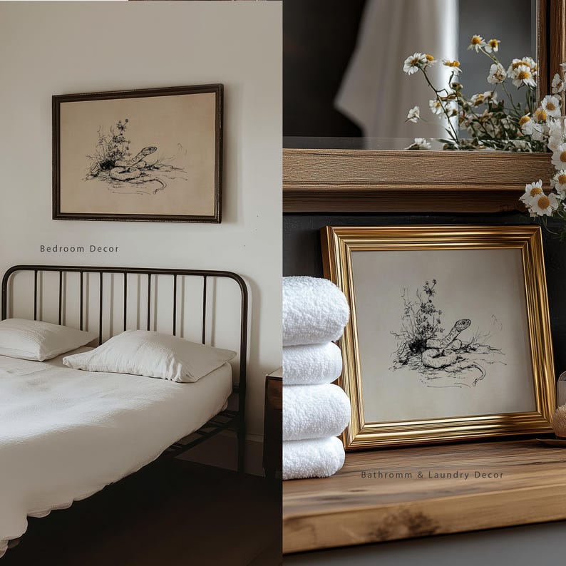 Vintage Snake Line Art Print, Gothic Serpent Sketch (digital Download ...