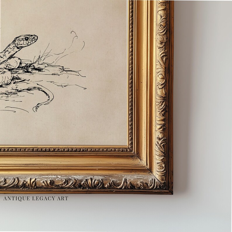 Vintage Snake Line Art Print, Gothic Serpent Sketch (digital Download ...