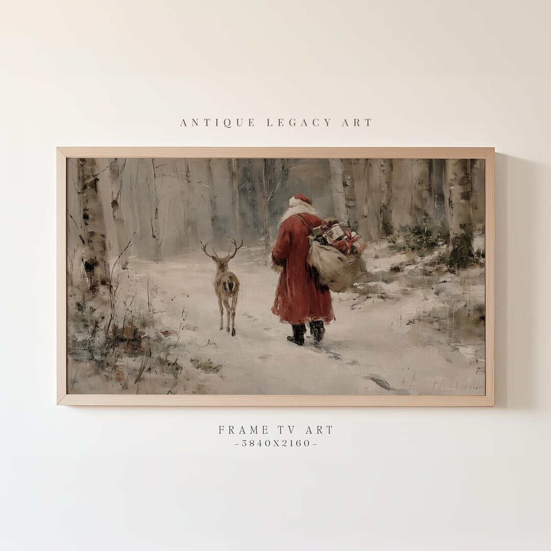 Christmas Santa Claus & Reindeer Samsung Frame TV Art: Snowy Forest ...
