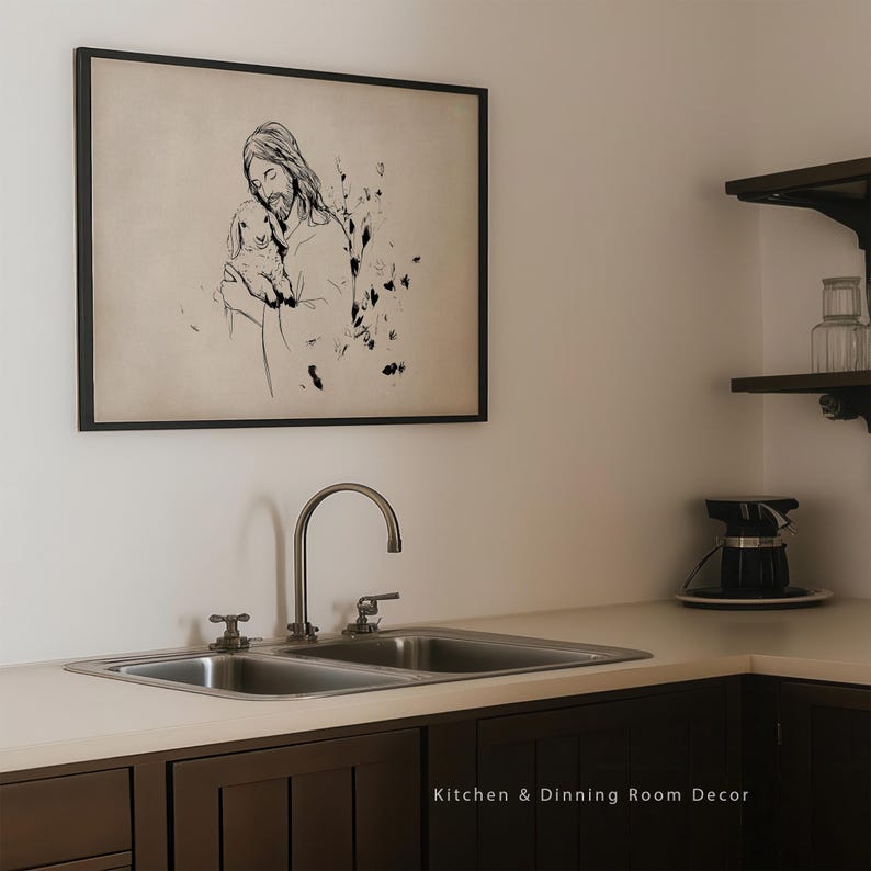 Jesus Parable of the Lost Sheep Sketch Print | Easter Christian Good ...