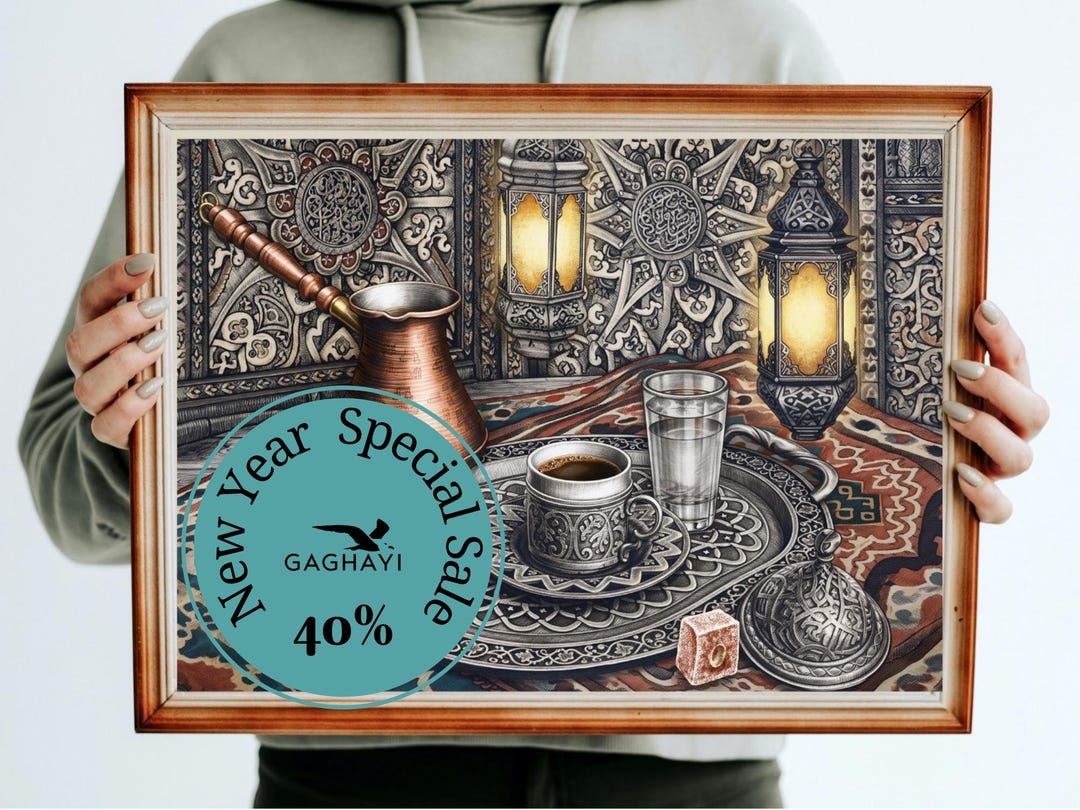 Traditional Turkish Coffee Illustration: Ottoman Era Café Printable ...