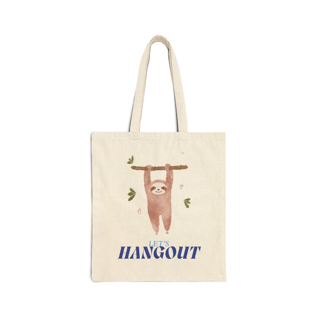 Cute Sloth Tote Bag - Let's Hangout, Eco-friendly Shopping Bag, Casual ...