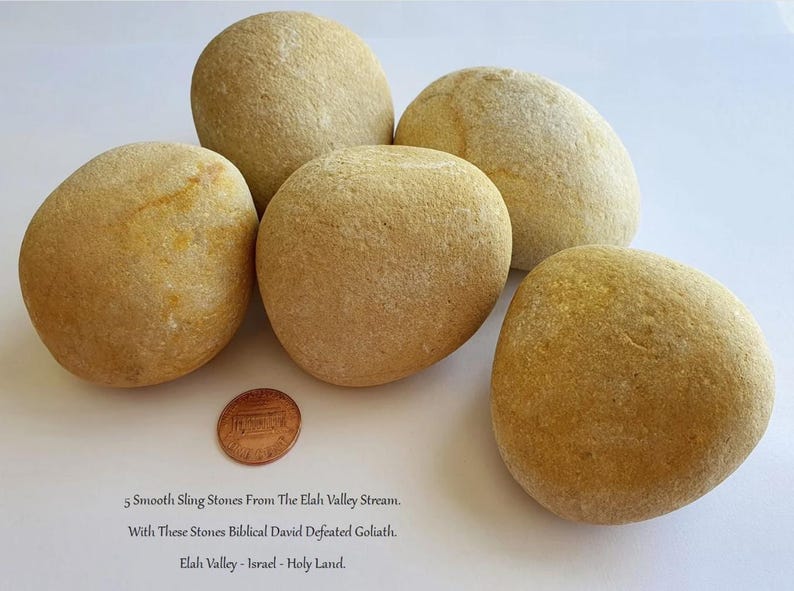 5 Smooth Sling Stones † Elah Valley Stream † Biblical David and Goliath ...
