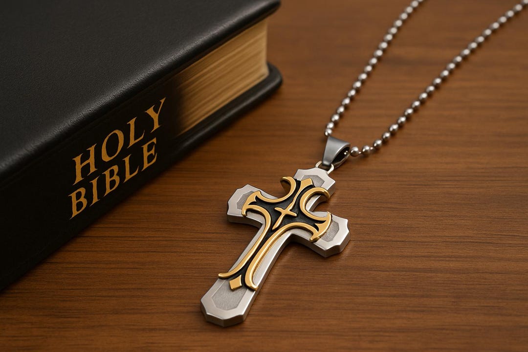 Stainless Steel Fleury Cross Necklace for Men, Bold Two-tone Christian ...