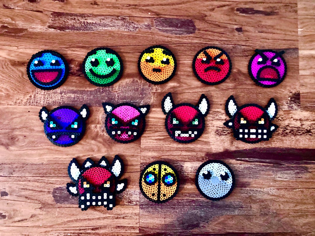 Geometry Dash Perler Beaded Difficulty Faces - Gaming Wall Decor - Etsy
