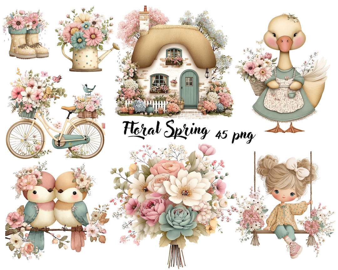 45 PNG Floral Spring Clipart Set | Watercolor Pngs | Cute Floral Girls ...