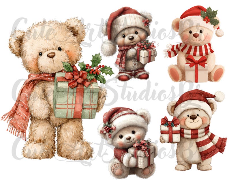 38 PNG Golden Christmas Cute, Printable Christmas Teddy Bear, Christmas ...