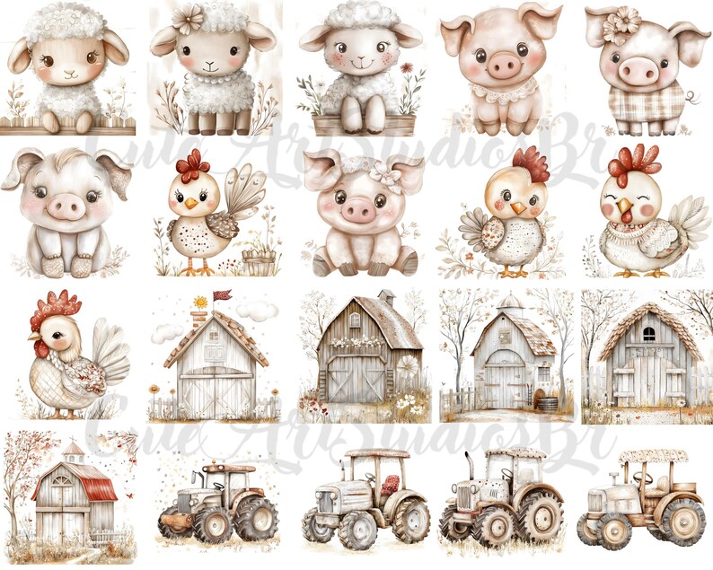 Cute Boho Farm Clipart Bundle, Farm Animals PNG, Rustic Country Kids ...