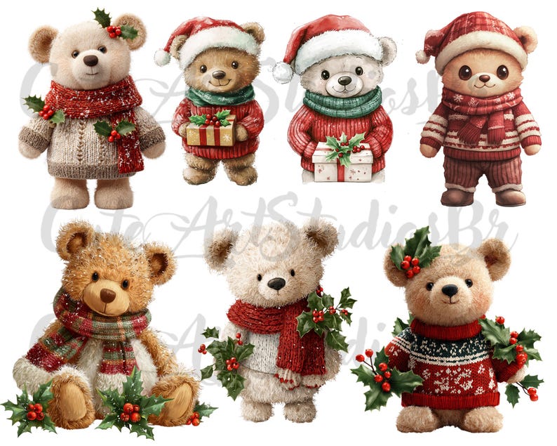 Golden Christmas Cute, Printable Christmas Teddy Bear, Christmas ...