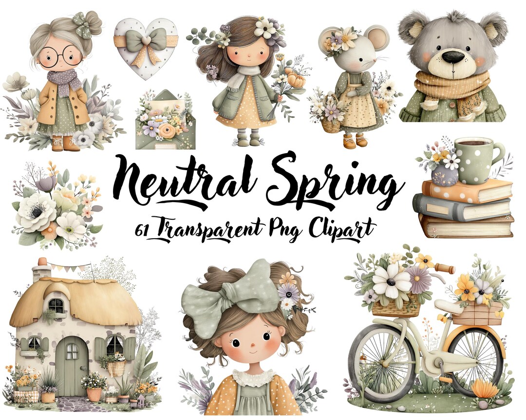 61 PNG Spring Neutral Clipart Set | 61 Watercolor Pngs | Cute Floral ...