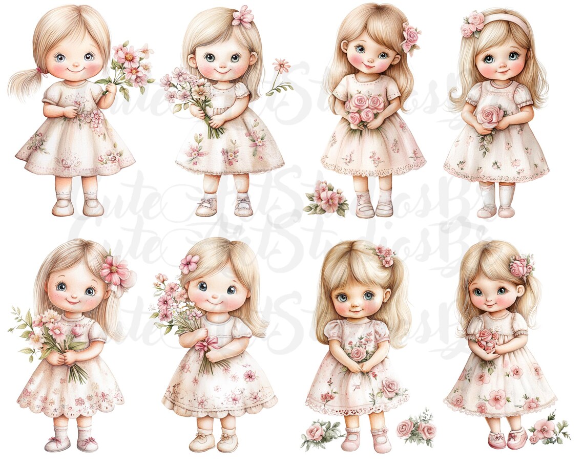 42 PNG Watercolor Digital Cute Girls, Printable Girls, Little Girls ...