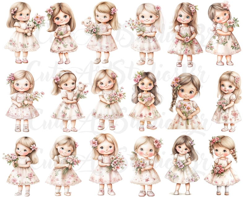 Watercolor Digital Cute Girls, Printable Girls, Little Girls Clipart ...