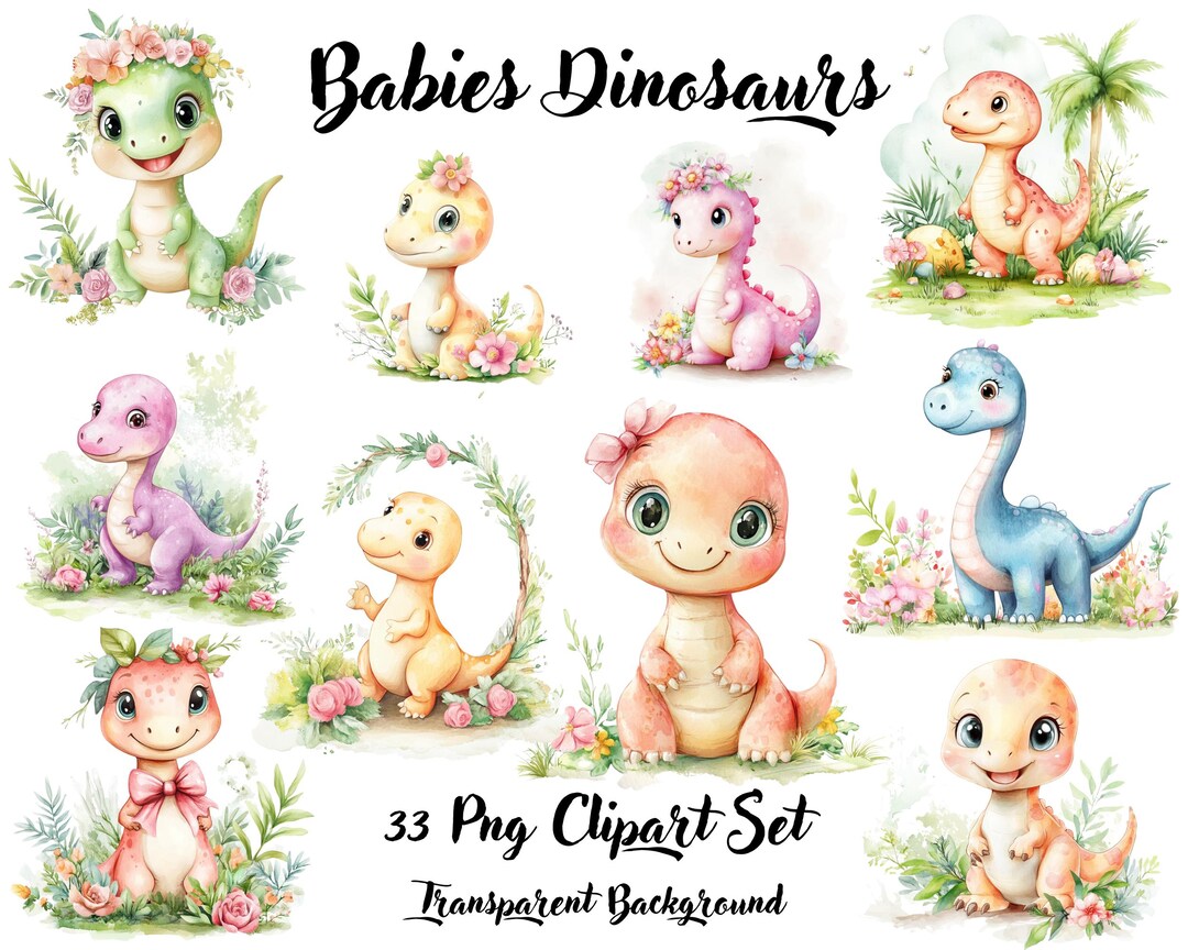 Watercolor Cute Dinosaurs Clipart, Cute Dinosaurs, Watercolor Dinosaurs ...