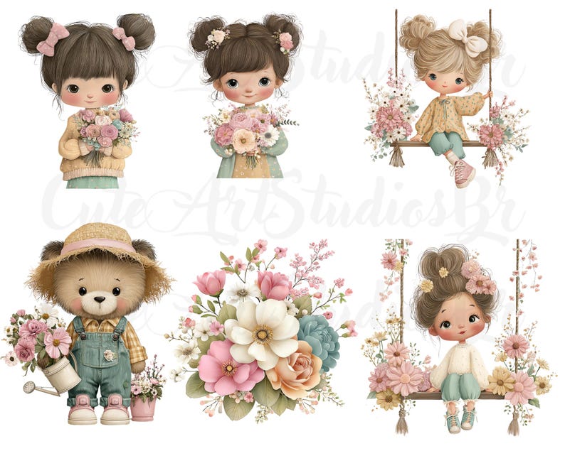 45 PNG Floral Spring Clipart Set | Watercolor Pngs | Cute Floral Girls ...