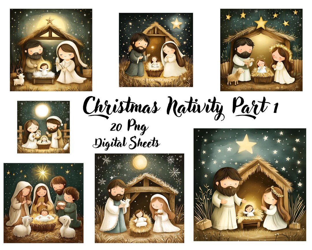 Christmas Nativity Clipart Set – Cute Holy Family Illustrations, Baby ...