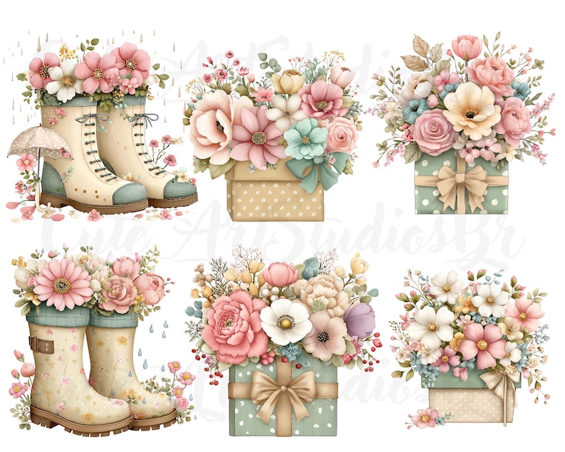 45 PNG Floral Spring Clipart Set | Watercolor Pngs | Cute Floral Girls ...