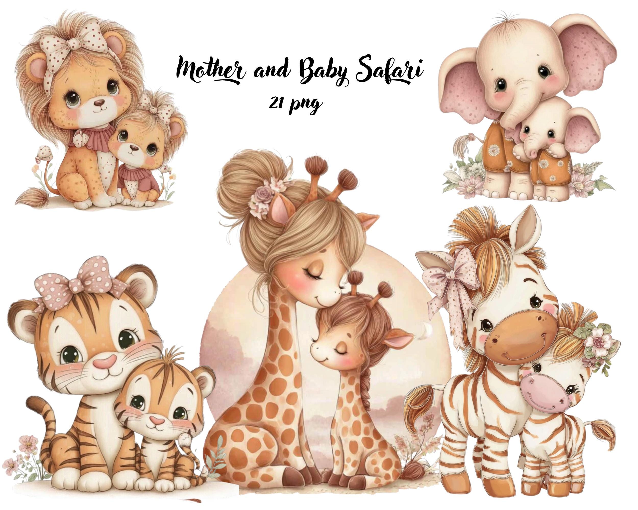 21 PNG Watercolor Safari Animals Clipart, Cute Baby Jungle, Nursery ...
