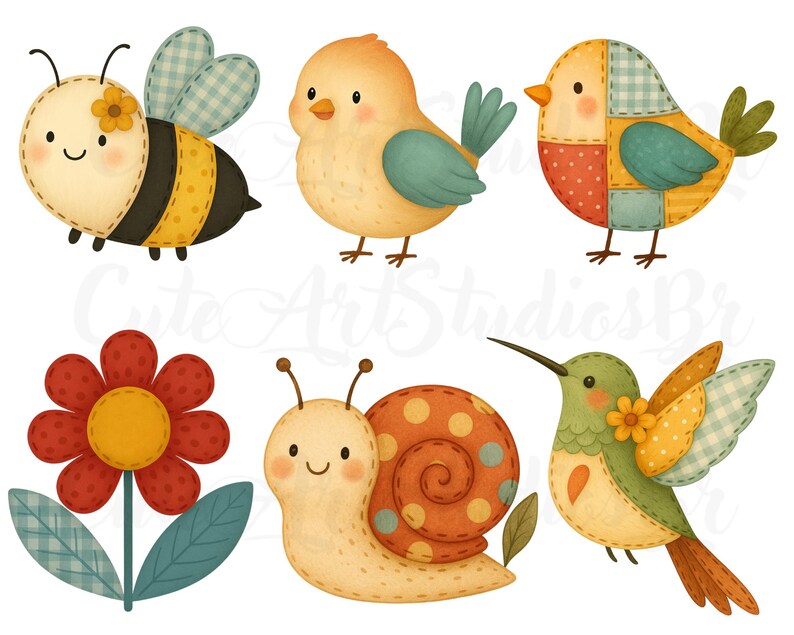 Watercolor Cute Birds Clipart, Cute Birds, Patchwork Birds, Birds ...