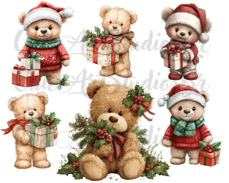 38 PNG Golden Christmas Cute, Printable Christmas Teddy Bear, Christmas ...