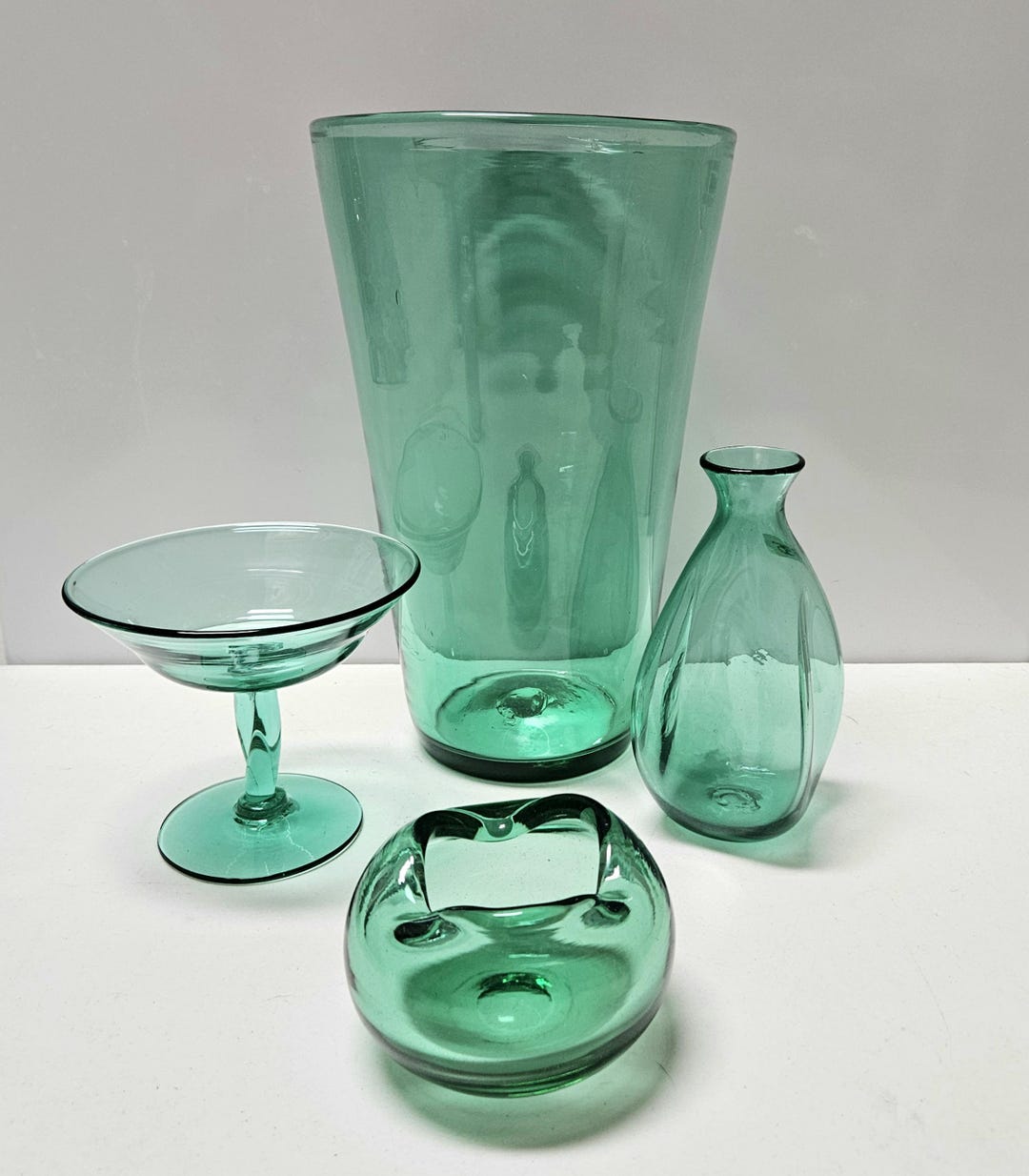 4 Piece Blenko Glass Collection Sea Green - Etsy