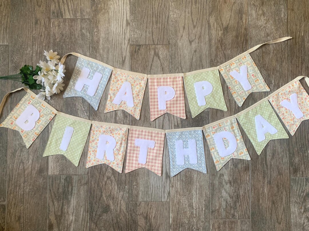 Fabric Pastel Happy Birthday Banner, Floral Girl Birthday Decor - Etsy