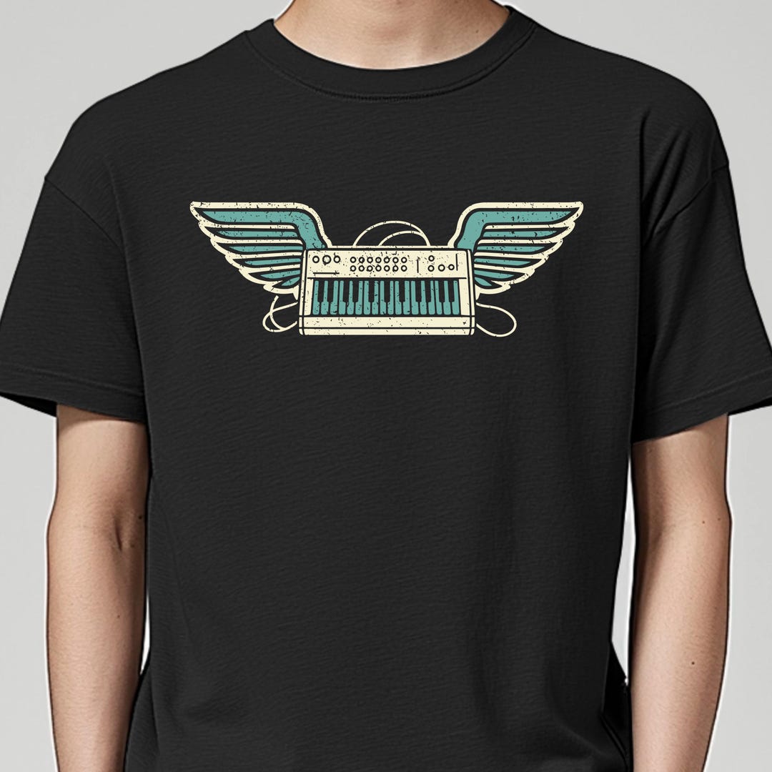 Retro Synthesizer With Wings T-shirt - Vintage Synth Design for ...