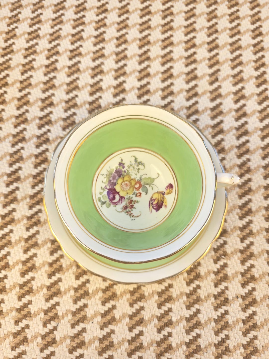 Vintage New Chelsea Fine Bone China Teacup and Saucer: Green Floral - Etsy