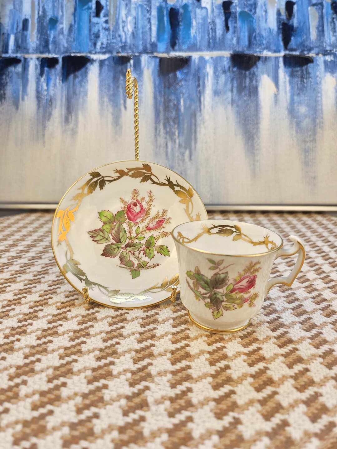 Royal Chelsea Moss Rose Teacup Set: Vintage English Bone China With 22k ...