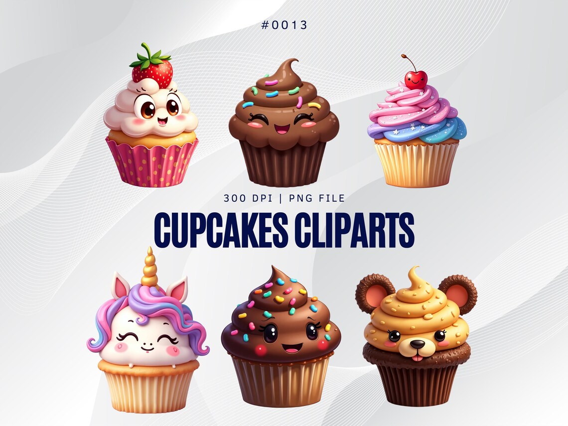 12 Cupcakes Clipart Design Digital Printable | PNG File Digital ...