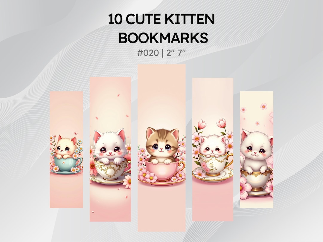 10 Cute Kitten Bookmarks Digital Printable | Instant Donwload Bookmarks ...