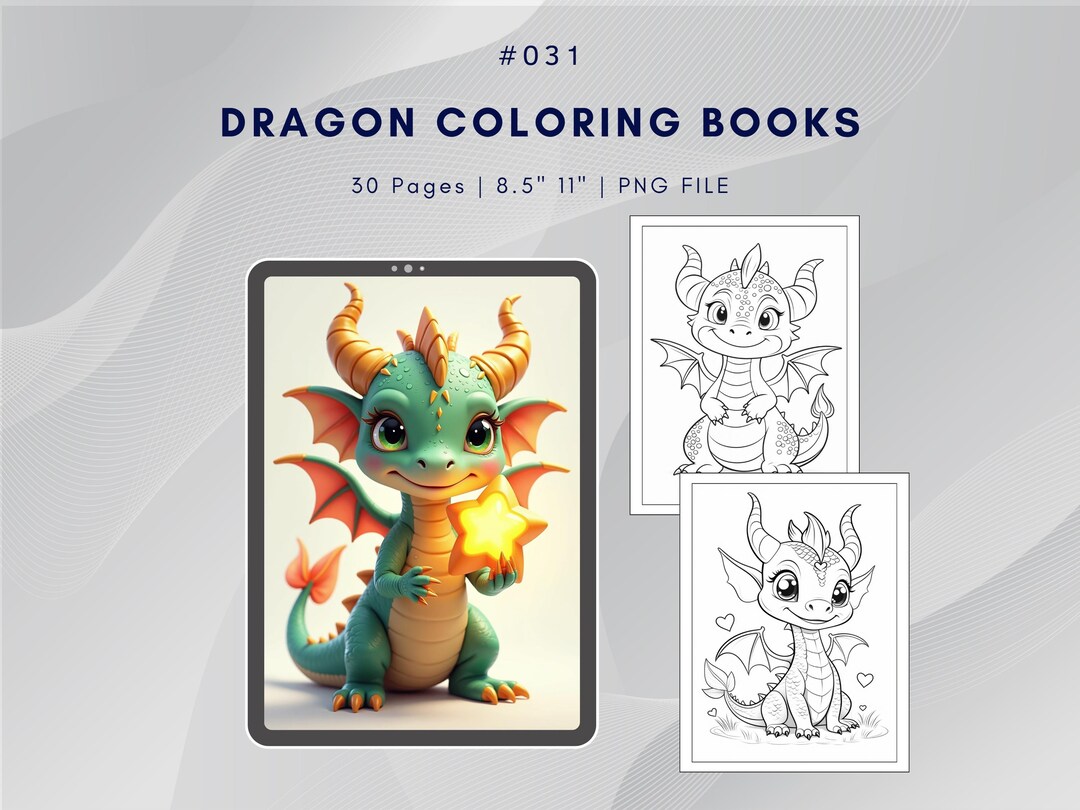 30 Dragon Coloring Books for Kids Digital Printable PNG Download - Etsy