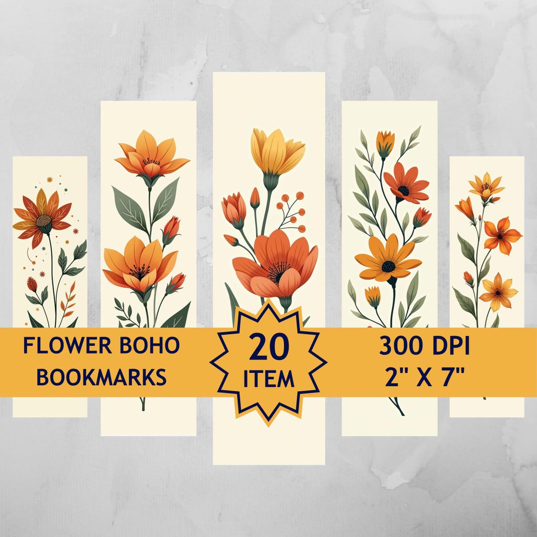 Flower Boho Bookmarks Digital Printable PD - Etsy