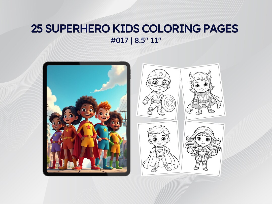 25 Superhero Kids Coloring Pages for Kids | Digital Printable Coloring ...