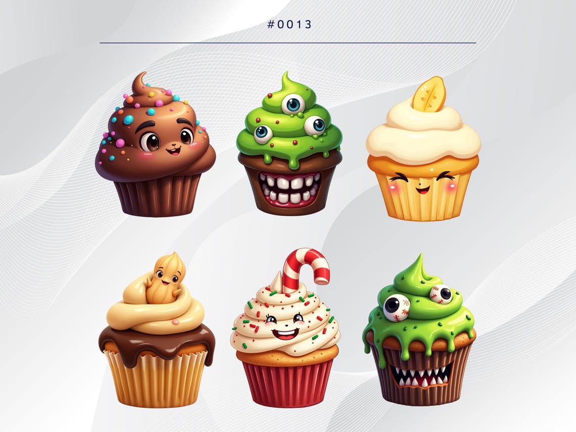 12 Cupcakes Clipart Design Digital Printable | PNG File Digital ...