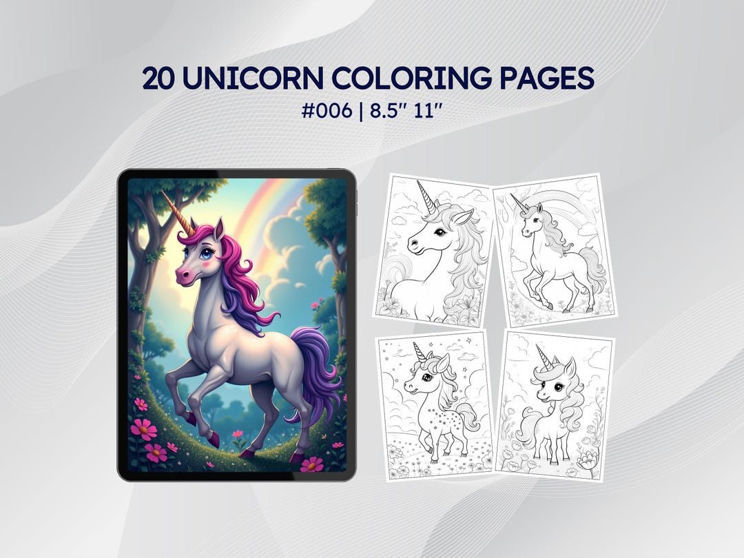 20 Unicorn Coloring Pages for Kids | Digital Printable Coloring Book ...