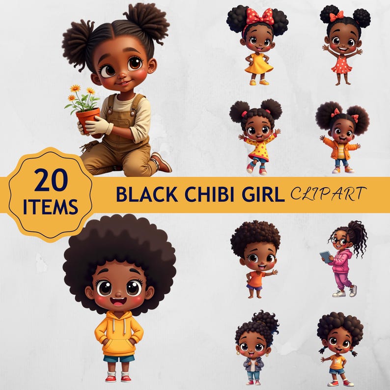 Black Chibi Girl Clipart Digital Printable - Etsy