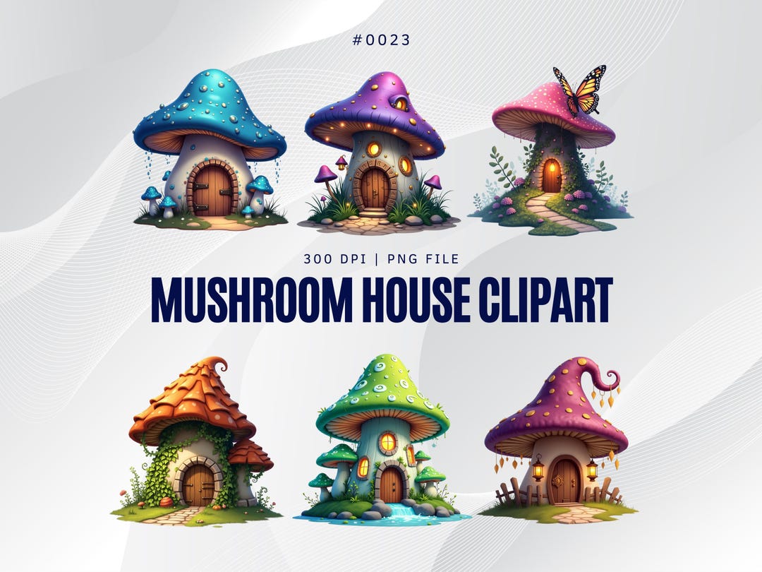 22 Mushroom House Clipart Design Digital Printable | PNG File Digital ...