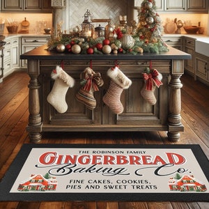 Personalized Christmas Area Rug - Gingerbread Baking Company Design ...