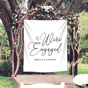 We're Engaged Backdrop in Black and White With a Minimalist Design ...