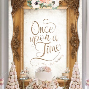 Once Upon a Time Backdrop - Vintage Gold Frame - Pale Pink and White ...