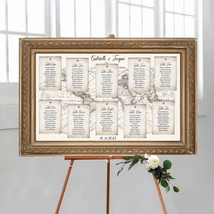 Map Seating Chart - Unique Find Your Seat Sign - Vintage Gold Frame ...