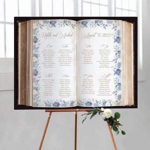 Book Seating Chart With Blue Flowers for a Fairytale Wedding, Storybook ...
