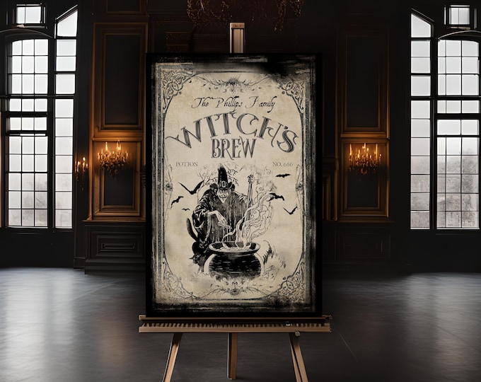 Witch's Brew Halloween Art, Personalized, Cauldron, Black and White ...