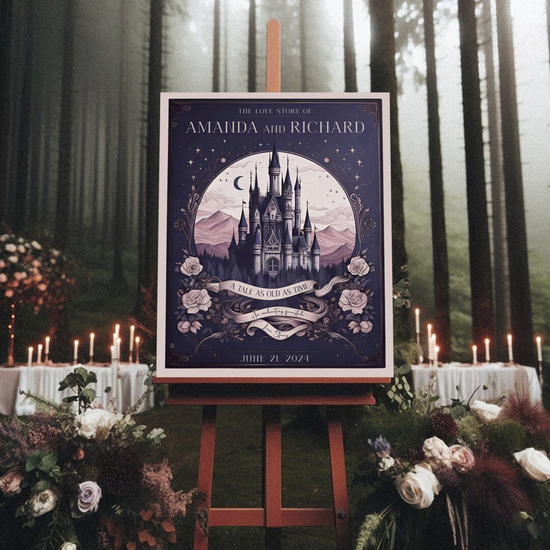 Castle Wedding Welcome Sign in a Dark and Moody Fairytale Theme ...