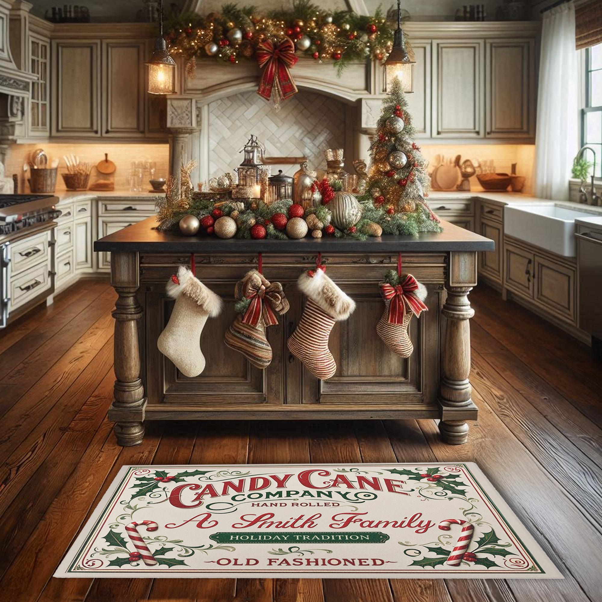 Personalized Christmas Rug - Candy Cane Company - Farmhouse Holiday ...