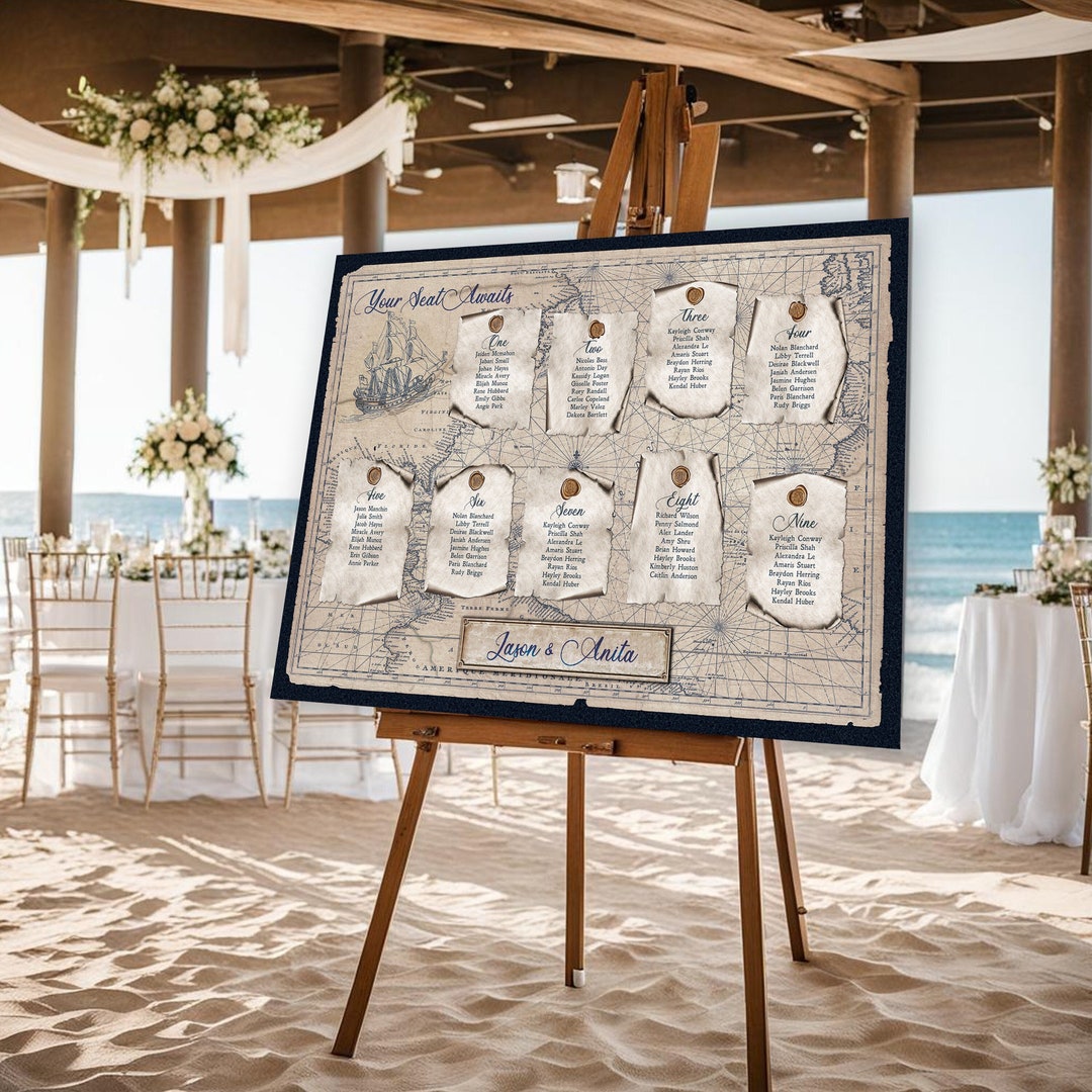 Nautical Seating Chart - Navy Blue - Beach Wedding - Find Your Seat ...