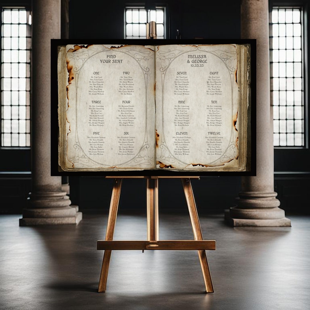 Victorian Art Nouveau Seating Chart, Open Book Design, Fantasy Wedding ...