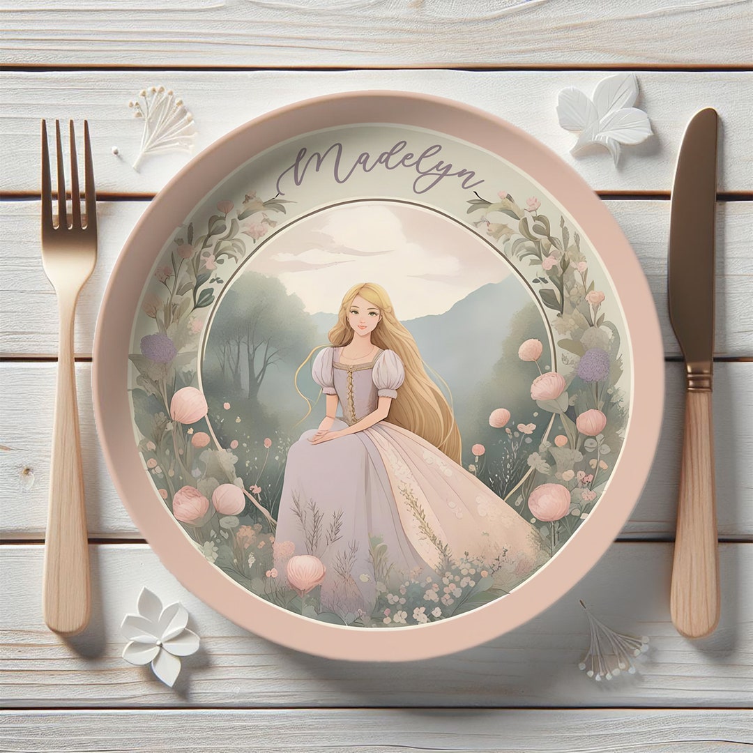 Custom Princess Plate, Rapunzel Gift, Blush Pink Flowers, Fairytale ...