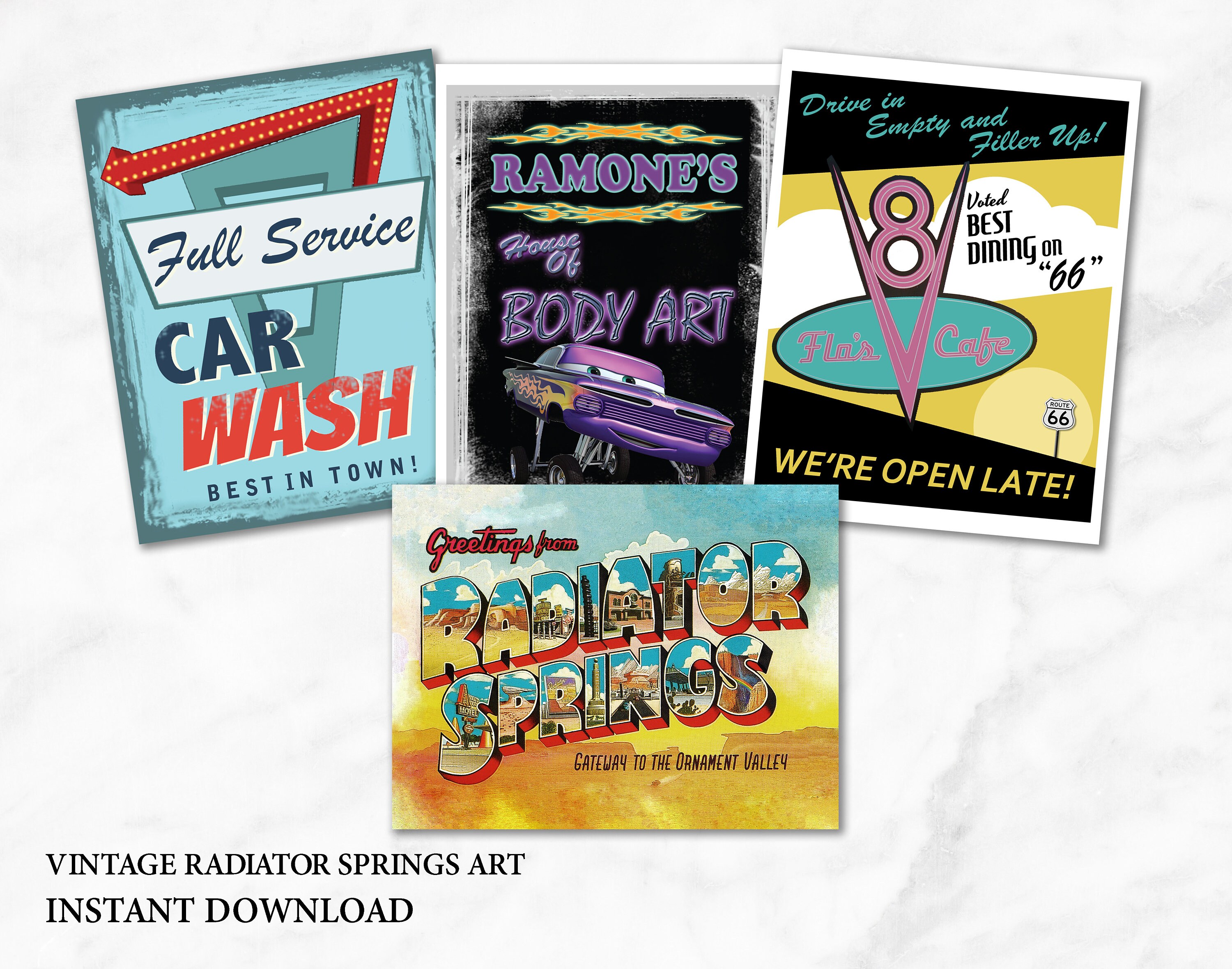 Route 66 Vintage Radiator Springs 8X10 Art INSTANT | Etsy