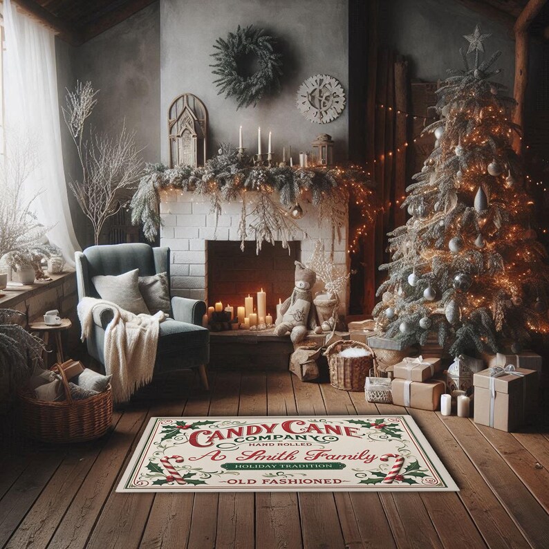 Personalized Christmas Rug - Candy Cane Company - Farmhouse Holiday ...